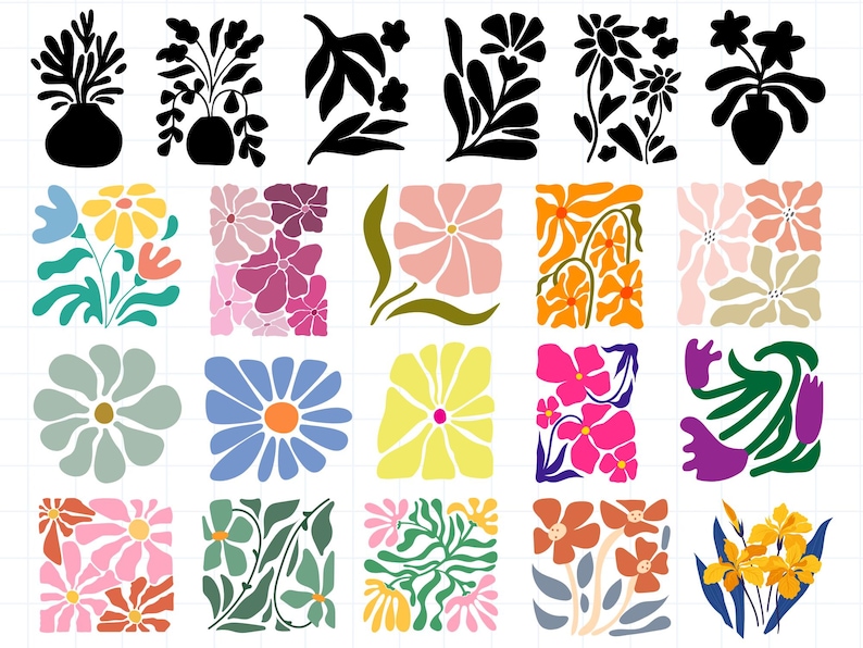 Abstract Flower Svg and Png Bundle, Danish Flower Svg, Retro Flower Svg ...