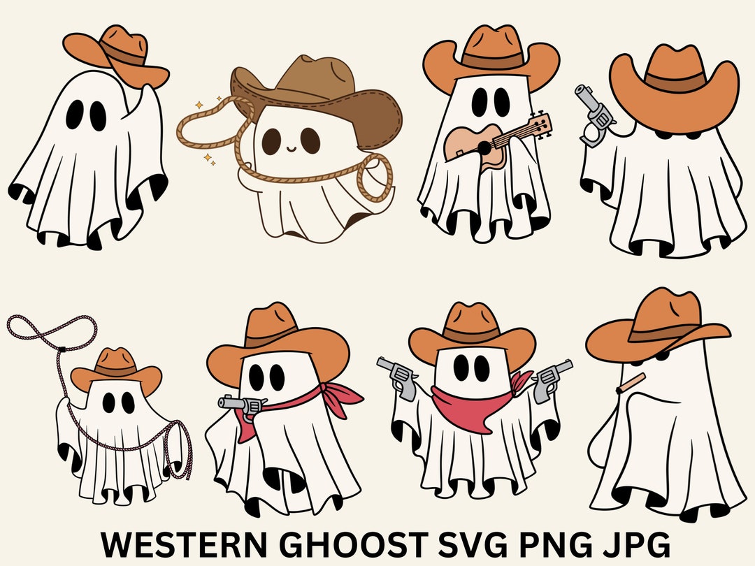 CUTE GHOSTS Svg, Boo Svg, Cute Halloween SVG, Western Ghost Svg ...