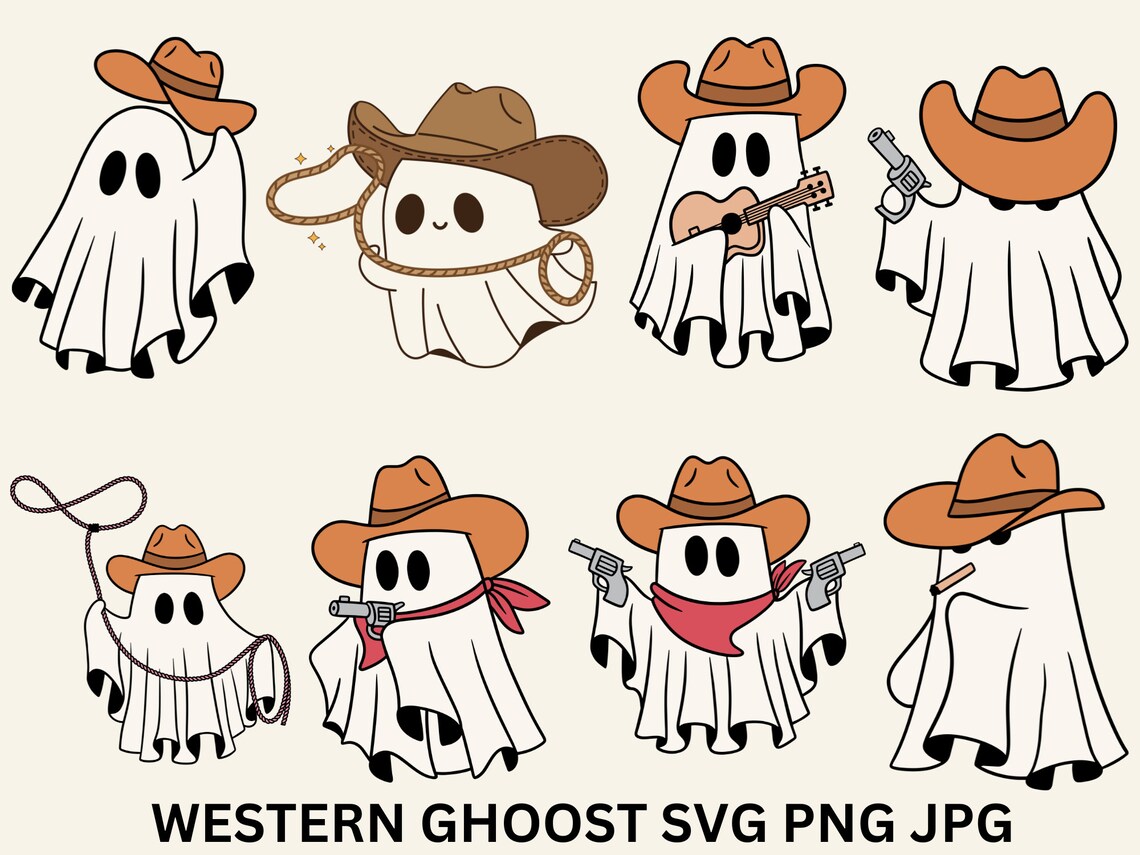 CUTE GHOSTS Svg, Boo Svg, Cute Halloween SVG, Western Ghost Svg ...