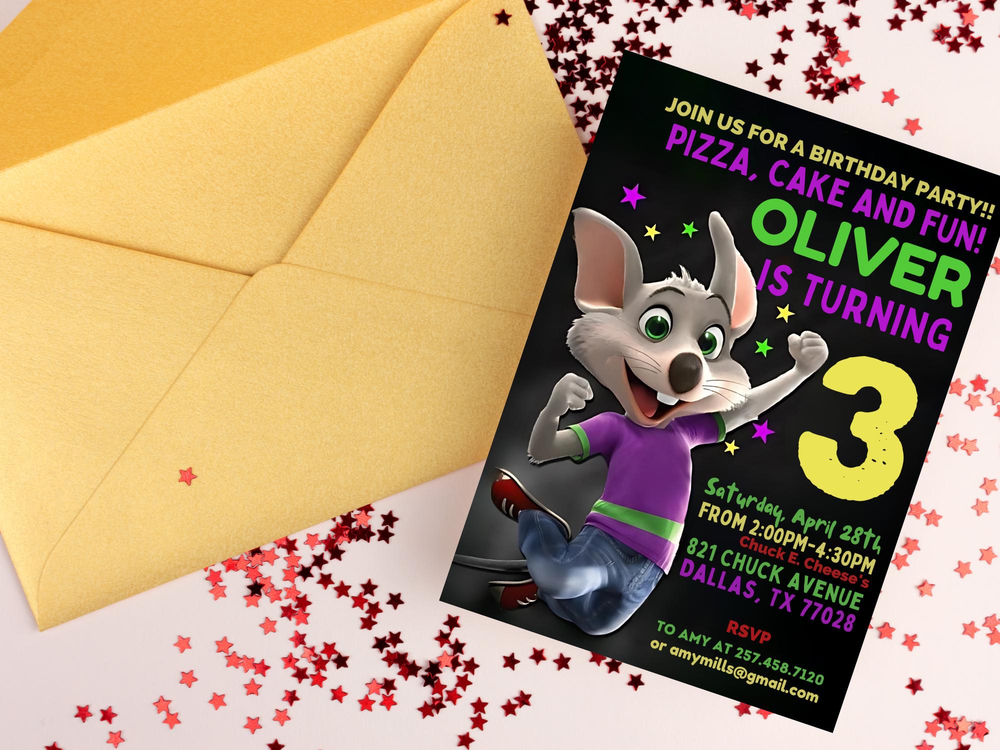 Editable Chuck E Cheese Birthday Invitation Template | Chuck Evite ...