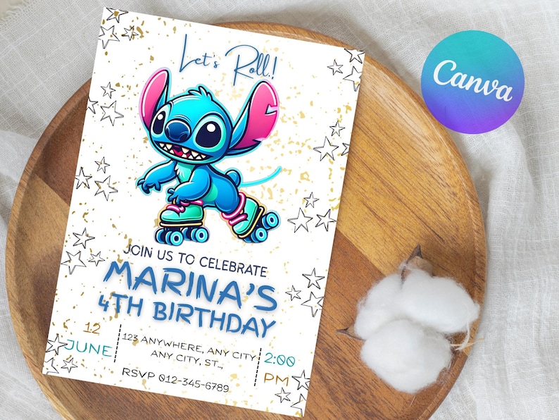 Stitch Roller Skating Birthday Party Invitation | Stitch Lilo Pastel ...
