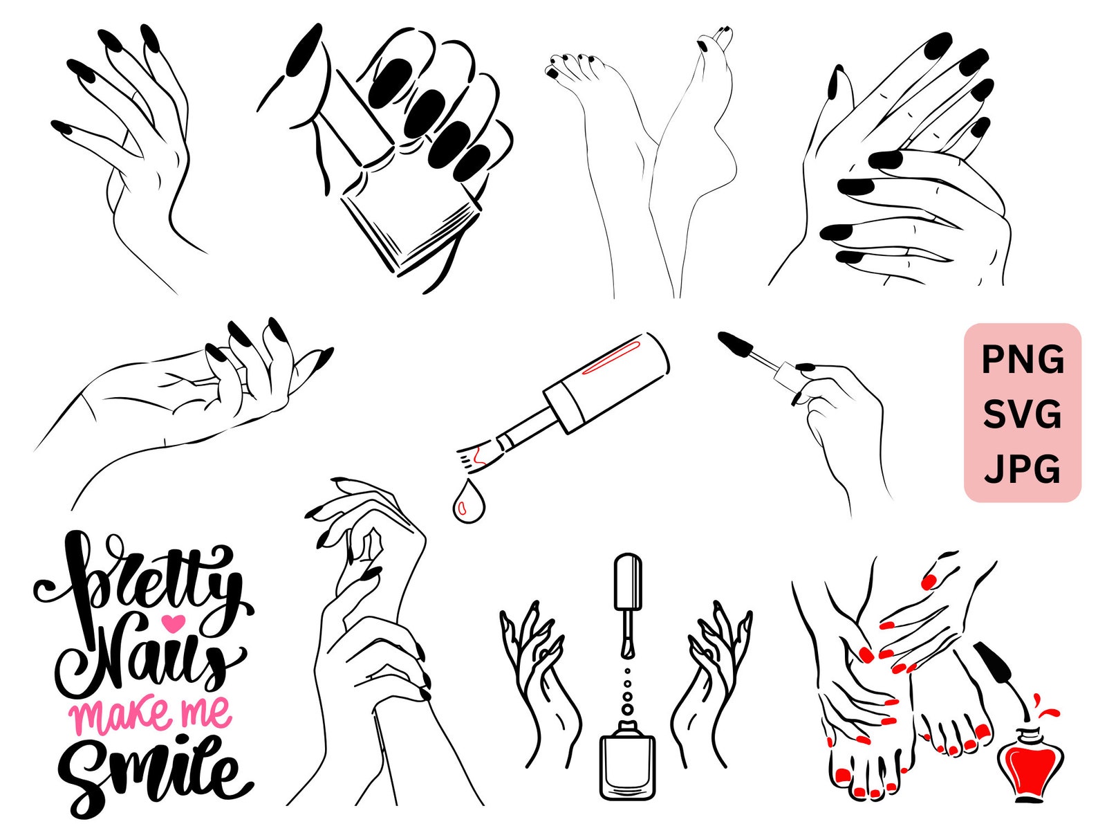 Nail Art SVG Bundle, Girl Hand Svg, Nail Tech Svg, Nail Polish Svg ...