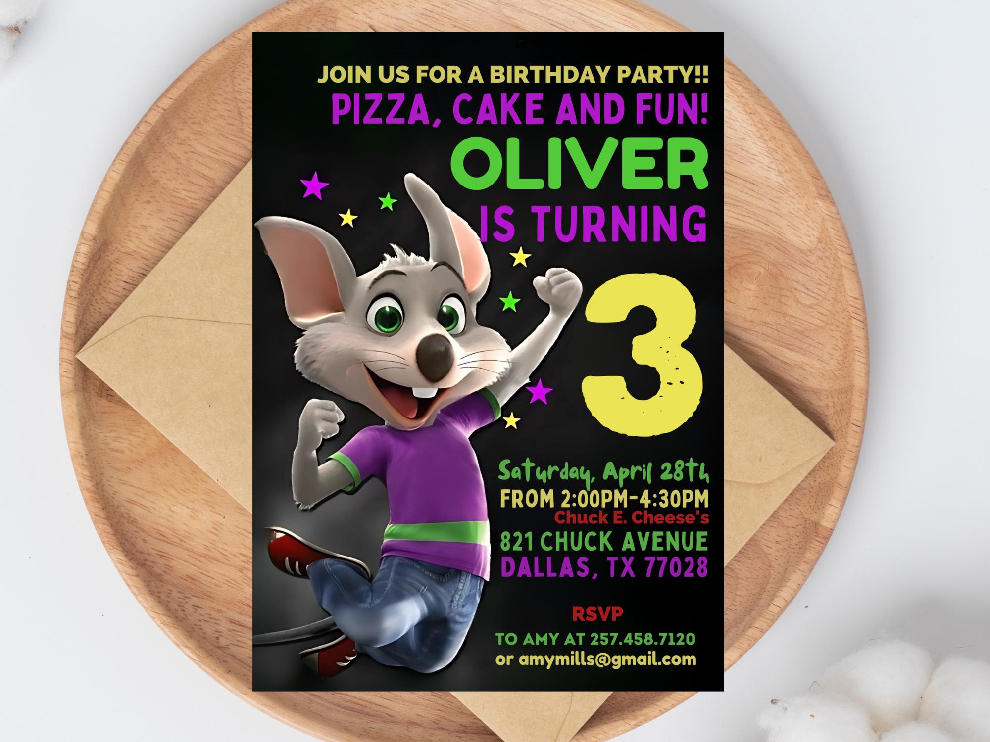 Editable Chuck E Cheese Birthday Invitation Template | Chuck Evite ...