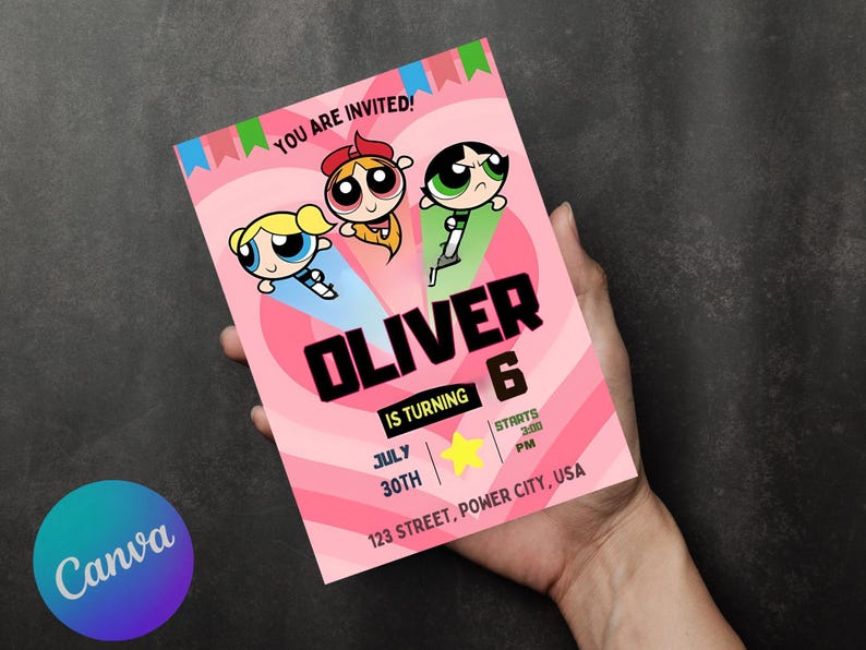 Powerpuff Girls Birthday Invitation Editable Template, Canva Birthday ...