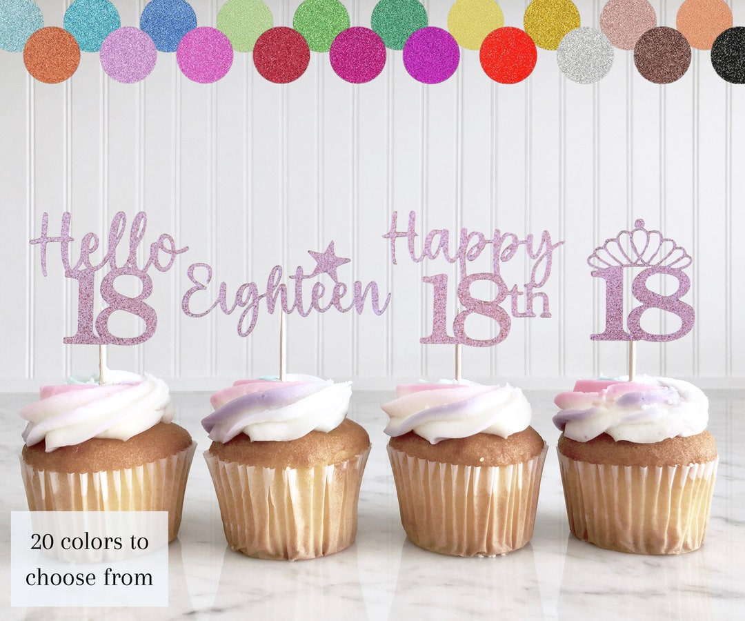 18th Birthday Cupcake Toppers, Happy Birthday Cake Toppers, Glitter ...