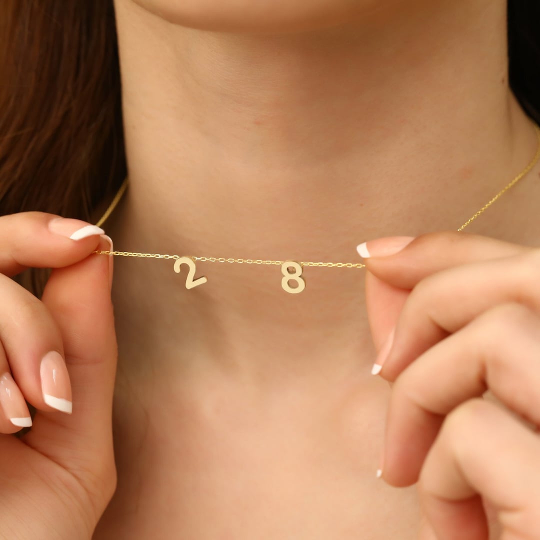 14K Lucky Number Necklace Gold, Custom Number Necklace , Birthday ...