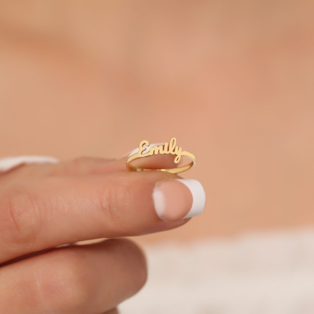 14k Solid Gold Custom Name Ring, Personalized Name Ring, Custom Name ...