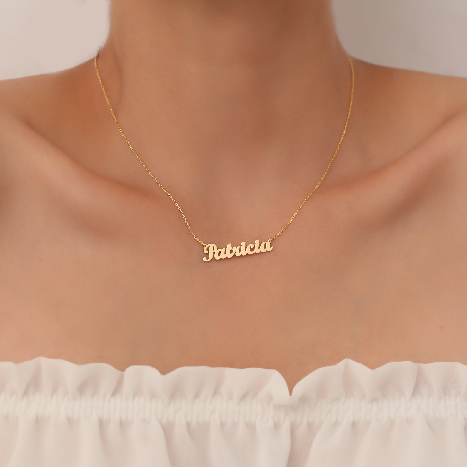14K Solid Gold Name Necklace, Gold Nameplate Necklace, Custom Name ...