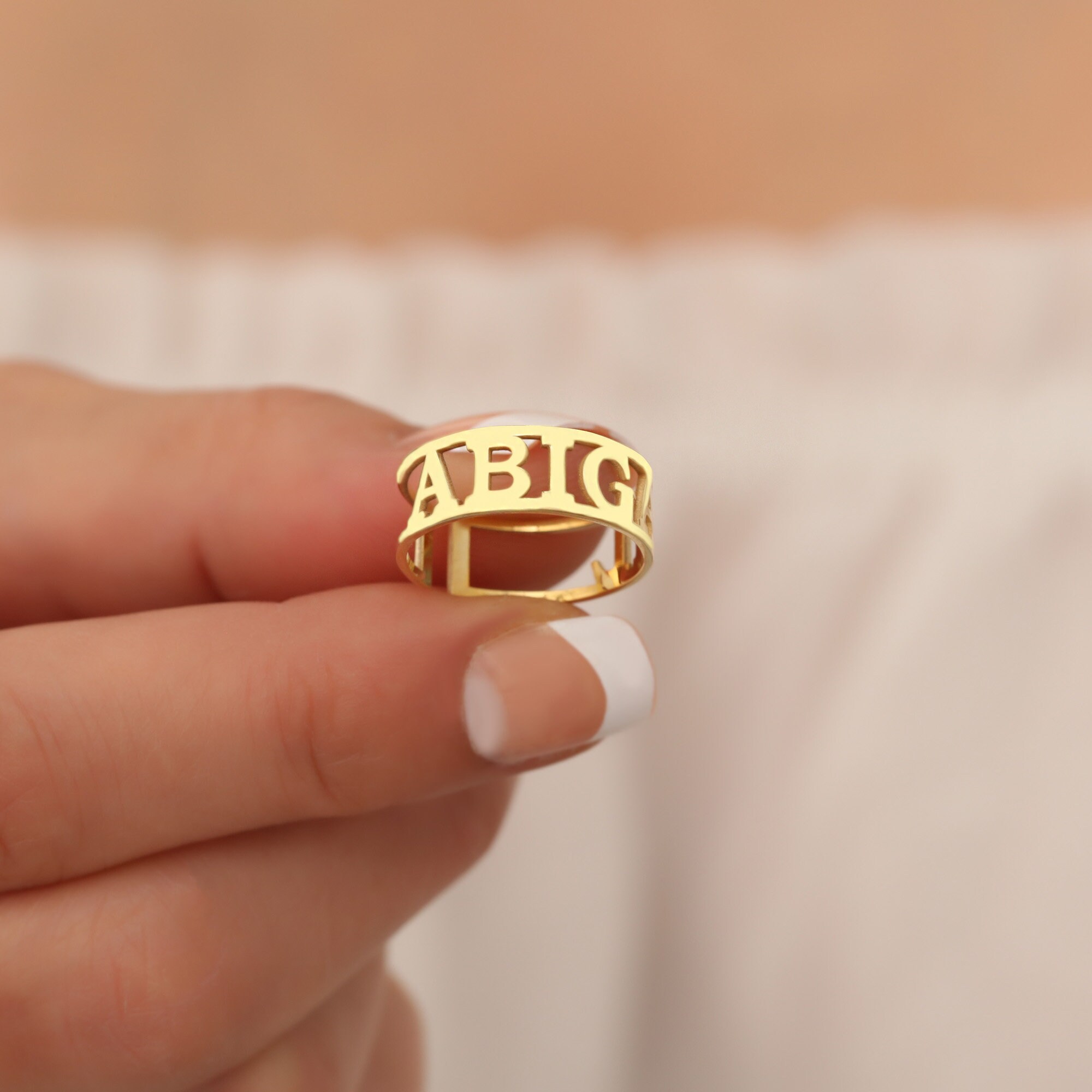 14K Solid Gold Name Ring, Personalized Name Ring, 14K Real Gold Name Ring, Name Ring Gold, Gift ...