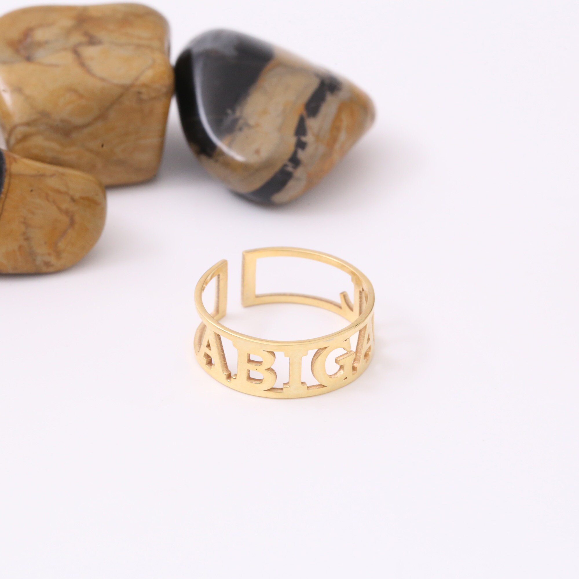 14K Solid Gold Name Ring, Personalized Name Ring, 14K Real Gold Name Ring, Name Ring Gold, Gift ...