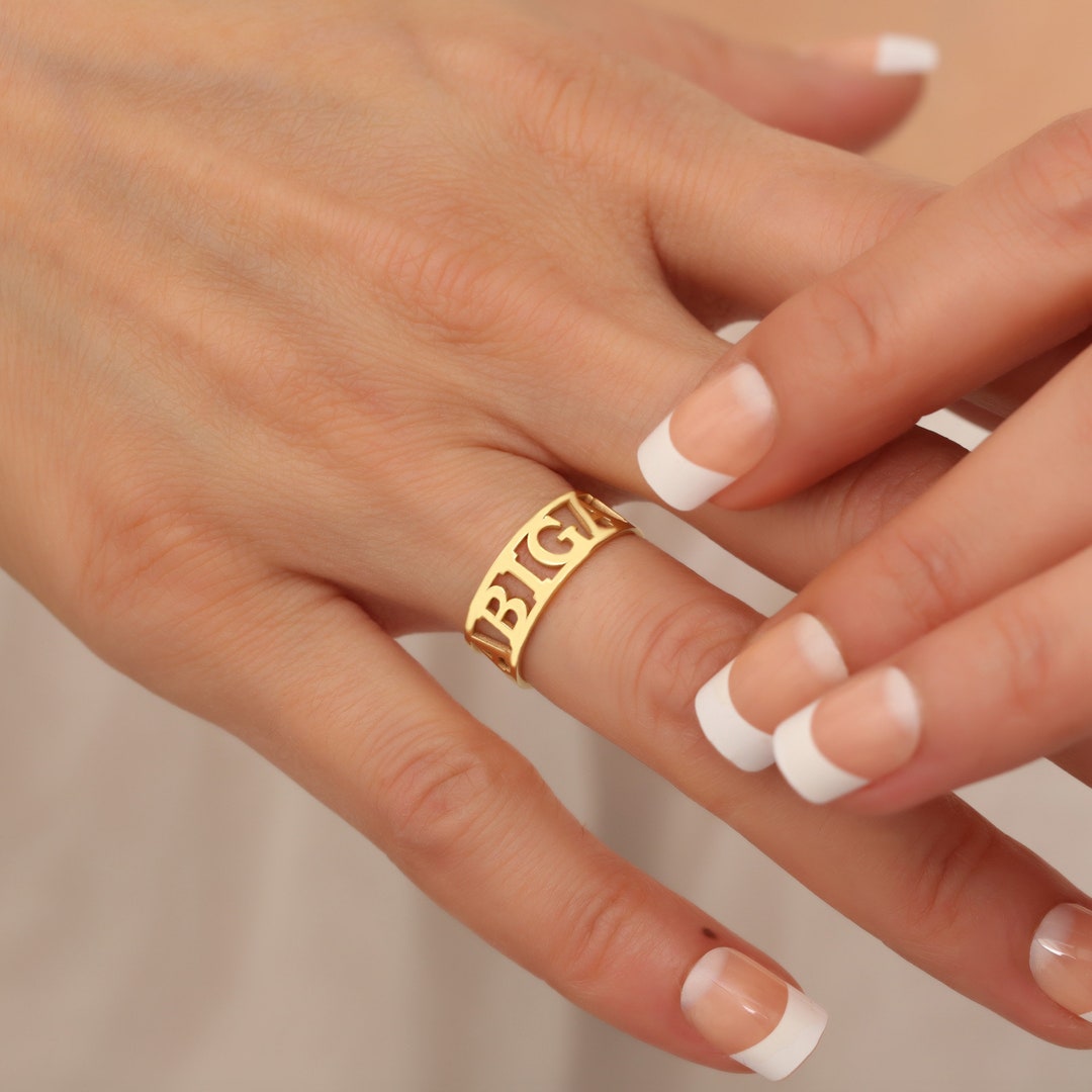 14K Solid Gold Name Ring, Personalized Name Ring, 14K Real Gold Name Ring, Name Ring Gold, Gift ...