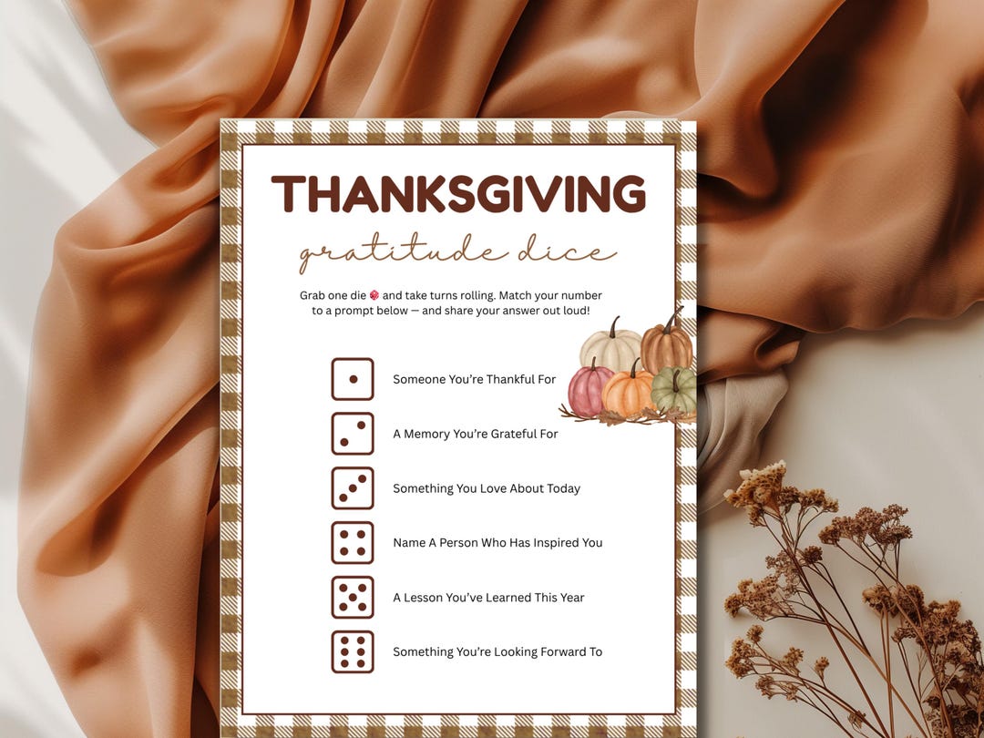 Plaid Thanksgiving Gratitude Dice Game | Printable Friendsgiving Game ...