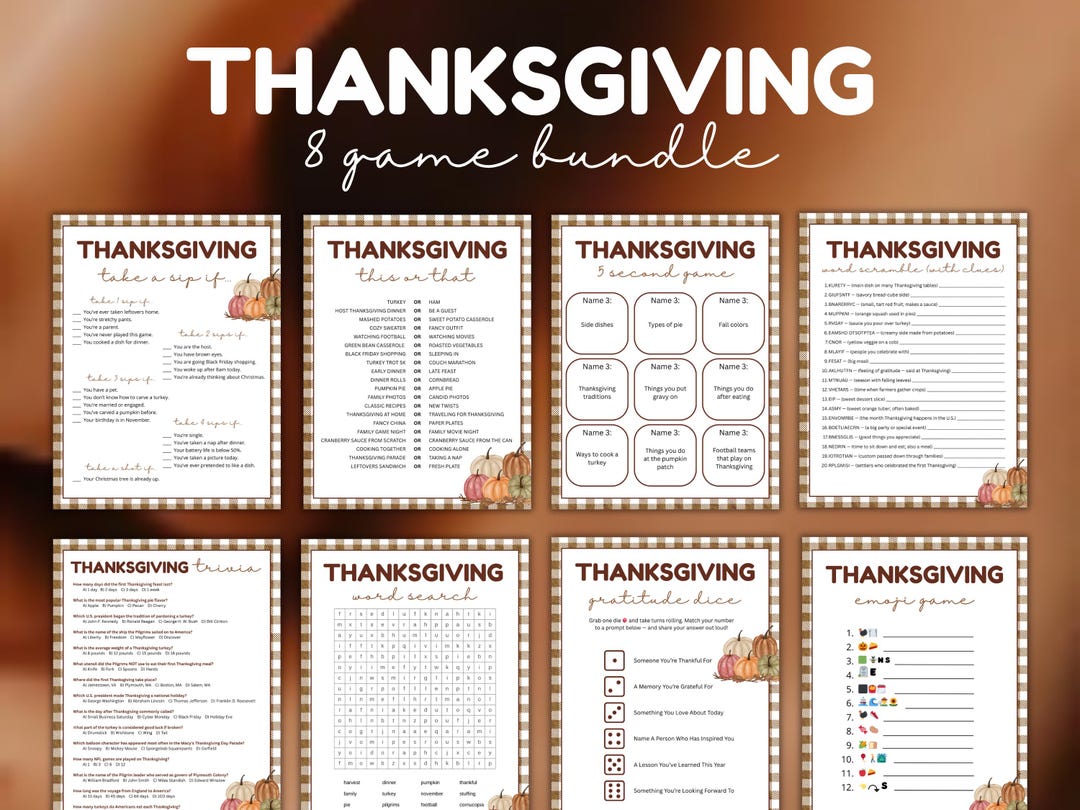 Plaid Thanksgiving Game Bundle | 8 Thanksgiving Games for Family ...