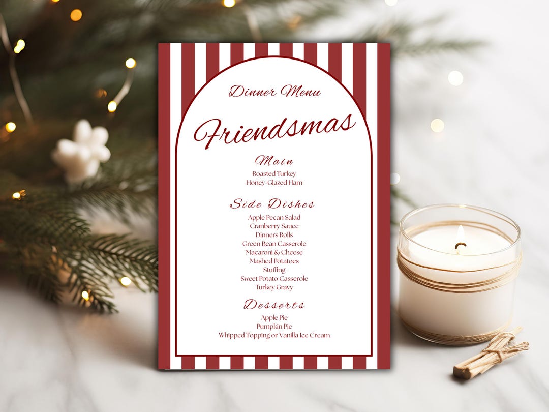Editable Christmas Menu Template | Red & White Stripes for Friendsmas ...