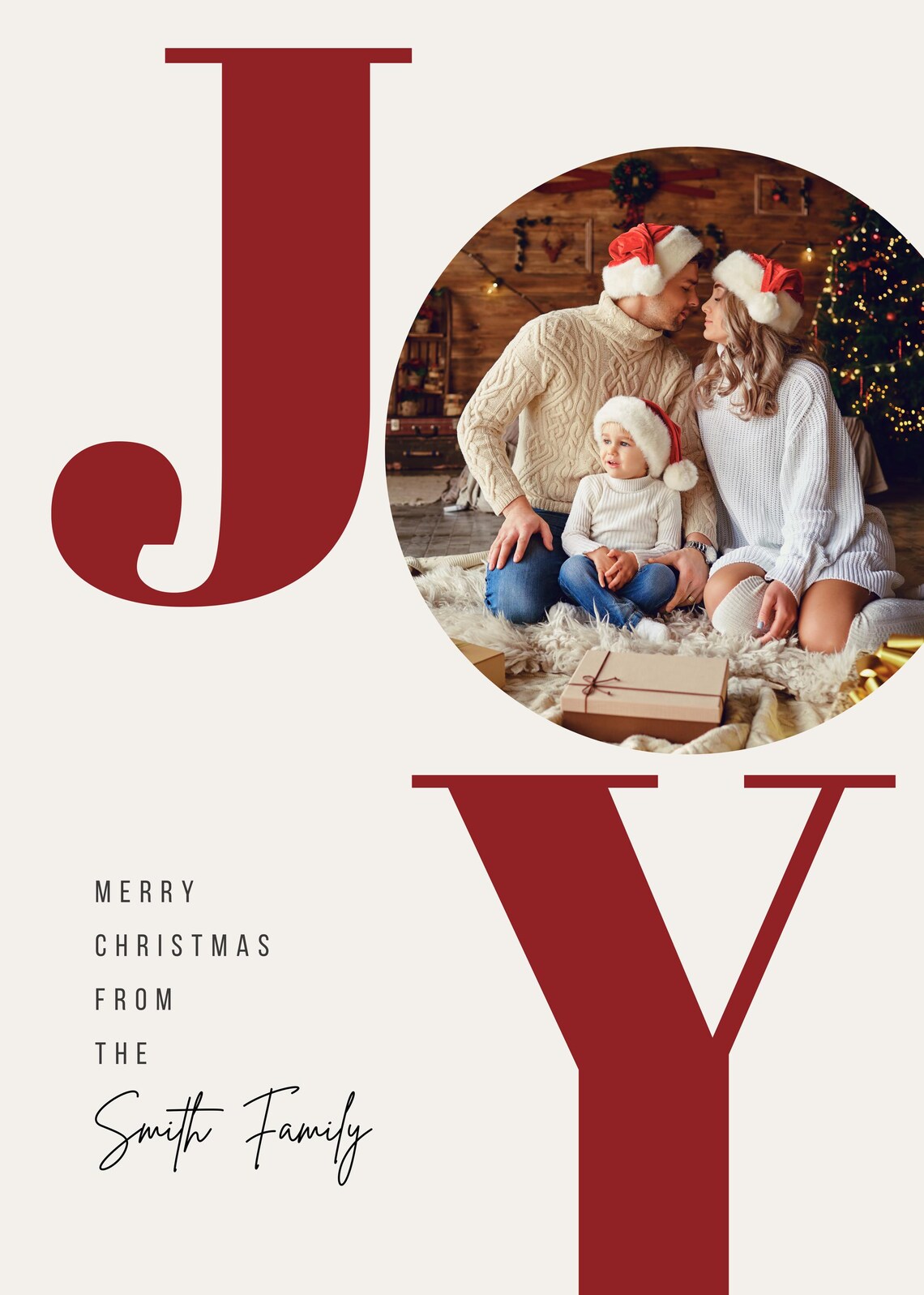 Joy Christmas Red Card Template - Etsy