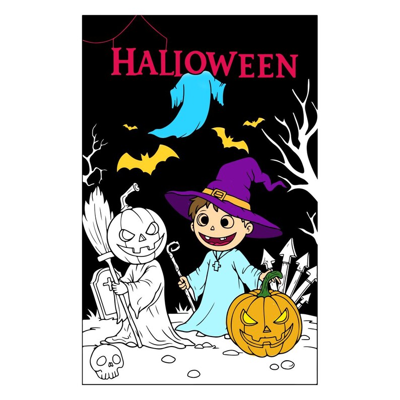 Halloween Coloring Poster: Kids' Printable Activity (11x17 Digital ...