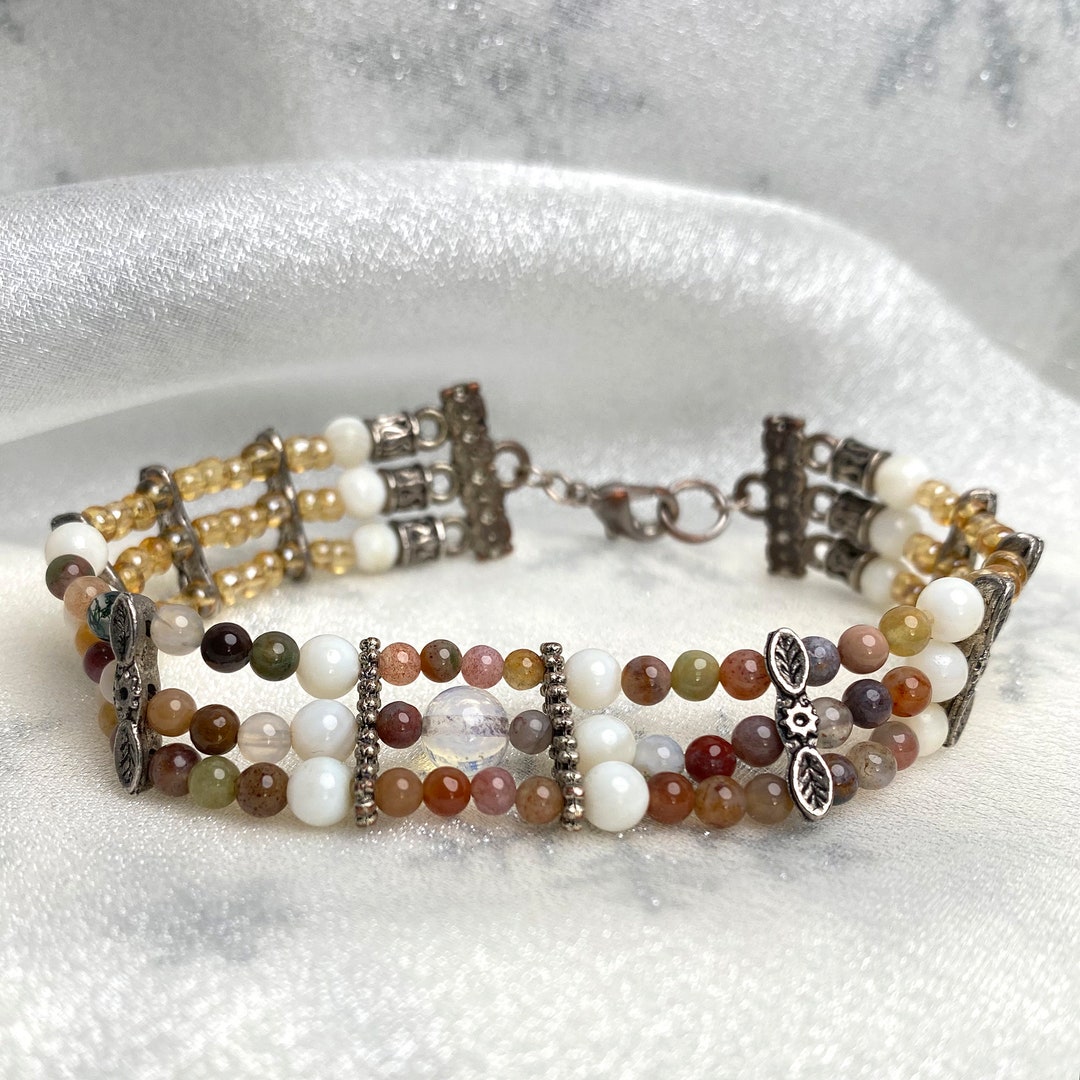 Delicate, Boho Chic, Beautiful Clear Glass Bead, Jasper and Mother of ...