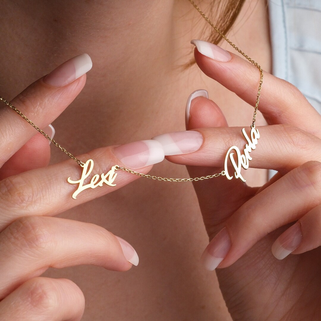 14K Gold Two Name Necklace Family Name Necklace Children - Etsy