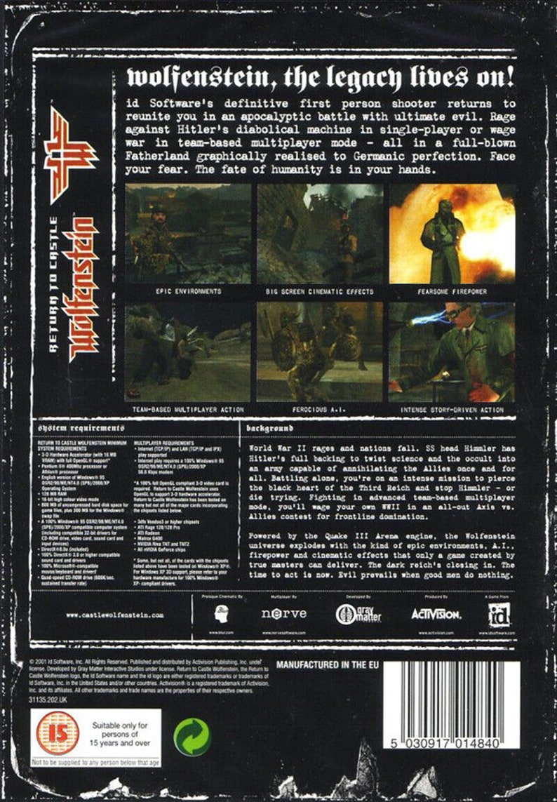 Return to Castle Wolfenstein PC Game 2002 Brand New Bethesda Id ...