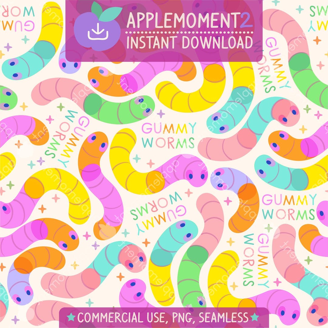 Kawaii Gummy Worms Pattern, Seamless Illustration (PNG, JPG) - Etsy