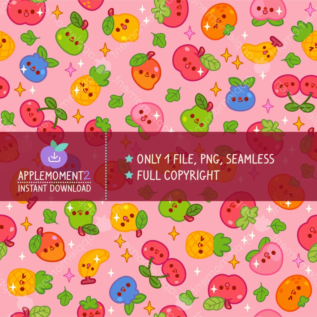 Exclusive Kawaii Fruit Pattern: Seamless PNG Digital Paper (commercial ...