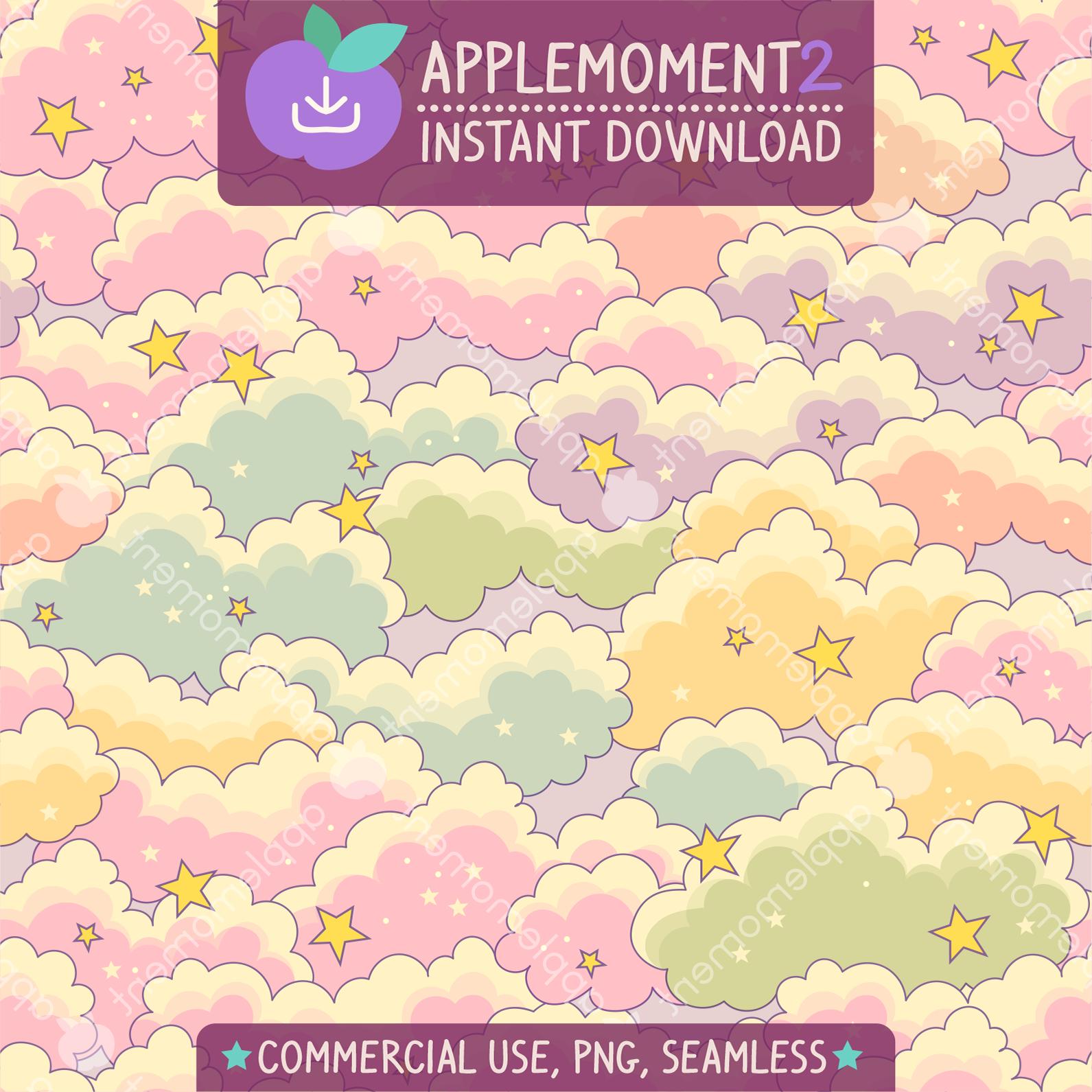 Kawaii Clouds Seamless Pattern: Celestial Digital Paper (PNG) - Etsy