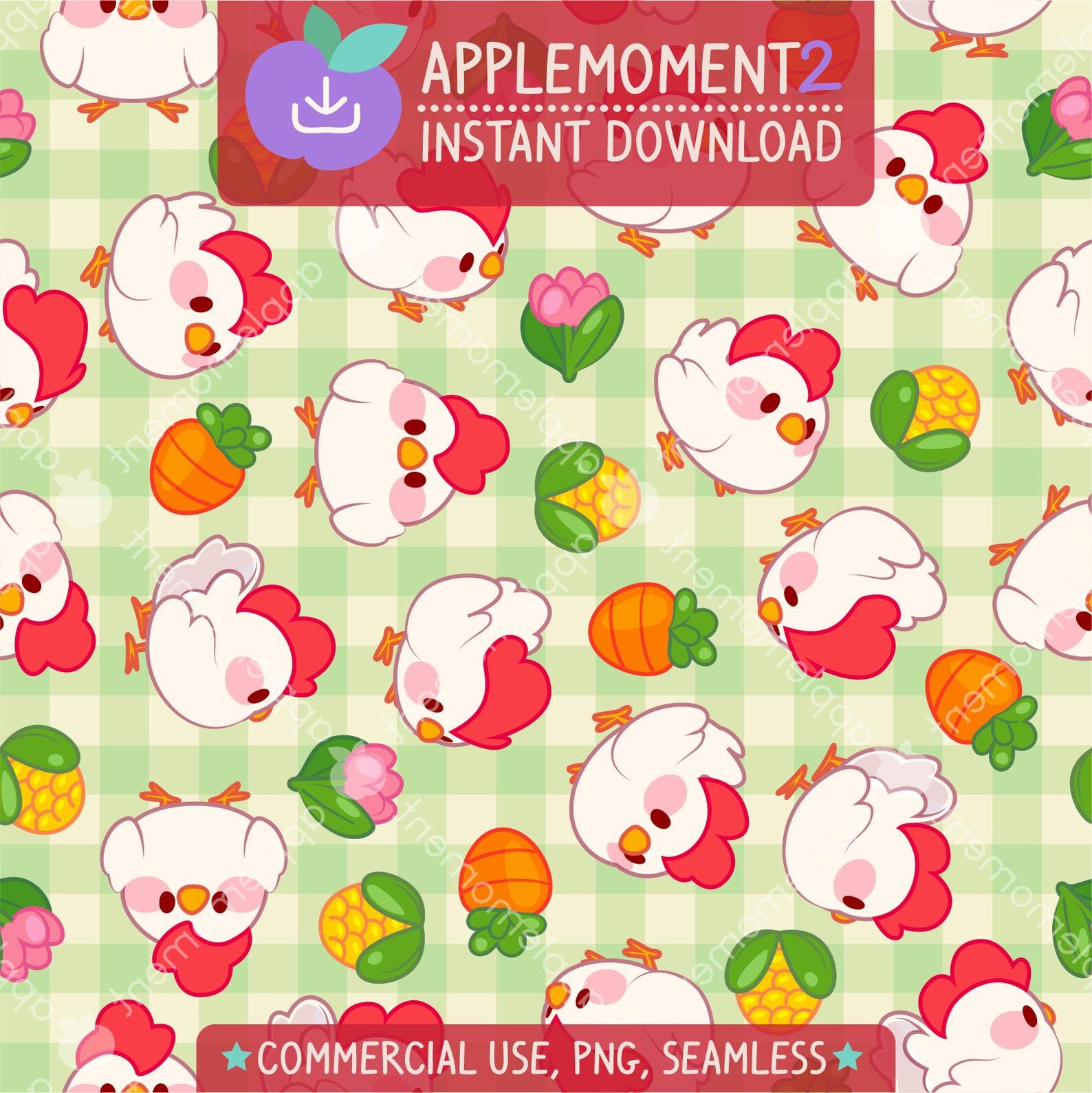 Cute Kawaii Seamless Pattern Celestial Chicken Farm Aesthetic Digital ...