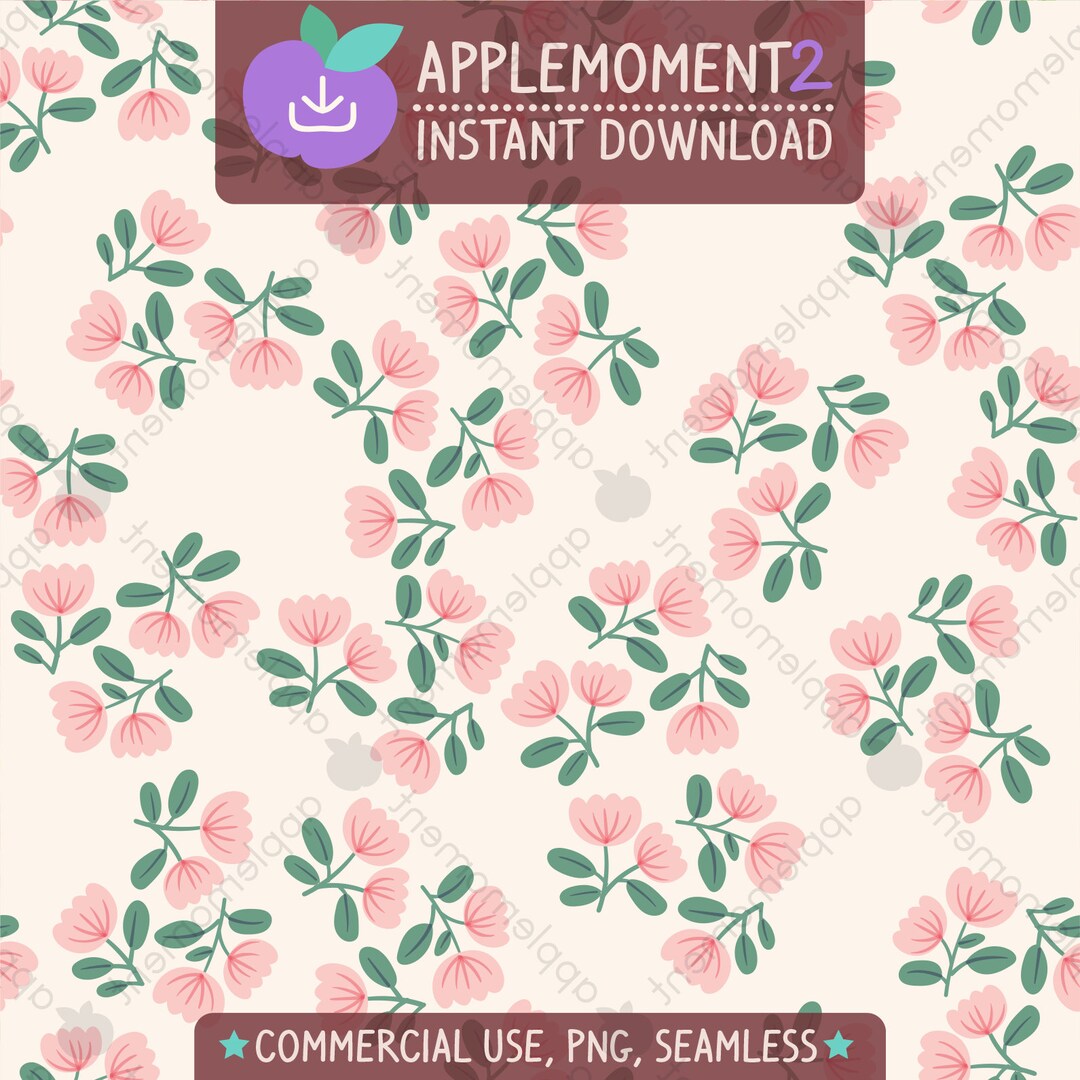 Pink Floral Seamless Pattern: Kawaii Flower Illustration (PNG Digital ...