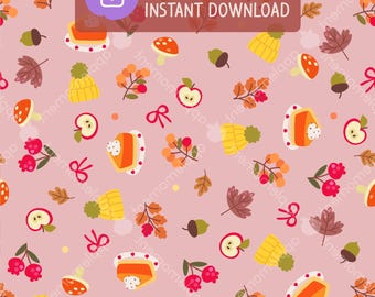 Cute Kawaii Seamless Pattern Pink Autumn Ghosty Cat Aesthetic Digital ...