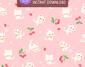 Cute Kawaii Seamless Pattern Gingham Acorn Aesthetic Digital Paper PNG ...