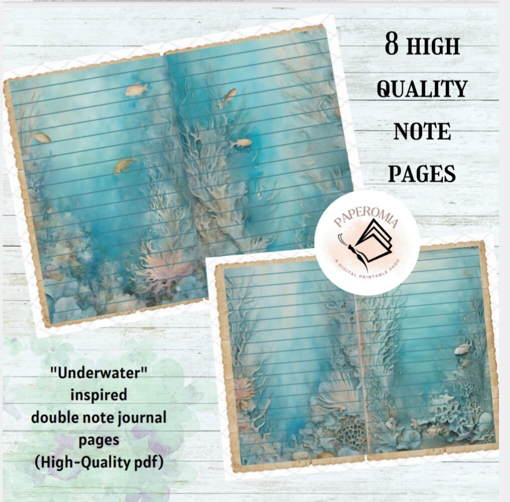 Underwater Journal Kit Scrapbook Pages Ocean Paper Watercolor Sea Print ...