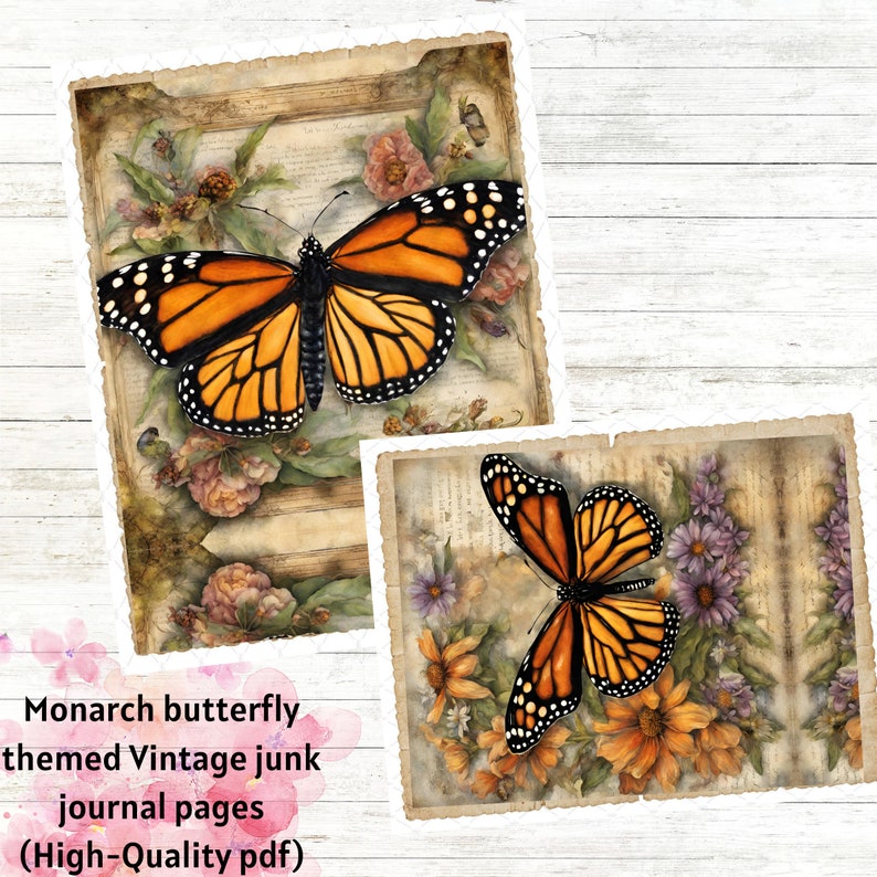 Monarch Butterfly Junk Journal Pages, Set of 10, Vintage Butterfly ...