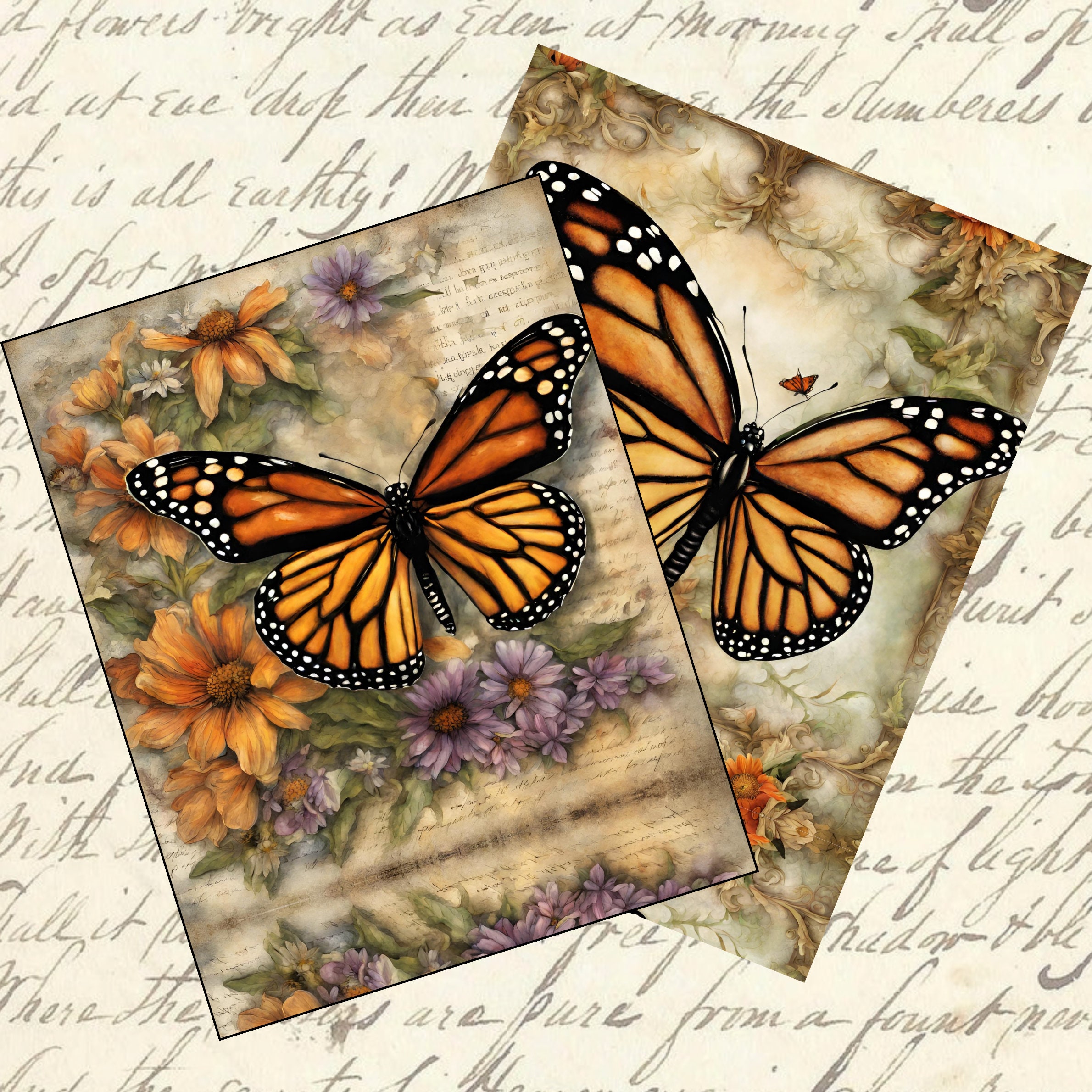 Monarch Butterfly Junk Journal Pages, Set of 10, Vintage Butterfly ...