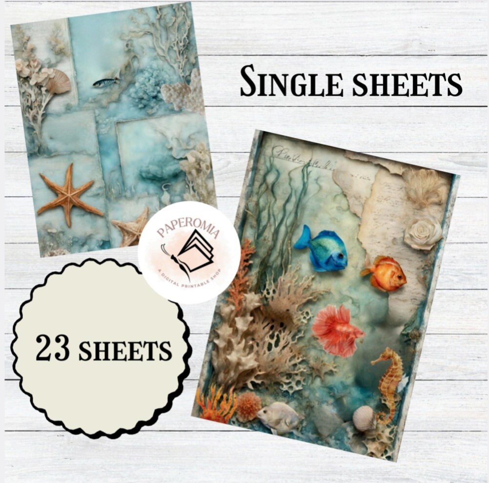 Underwater Journal Kit Scrapbook Pages Ocean Paper Watercolor Sea Print ...