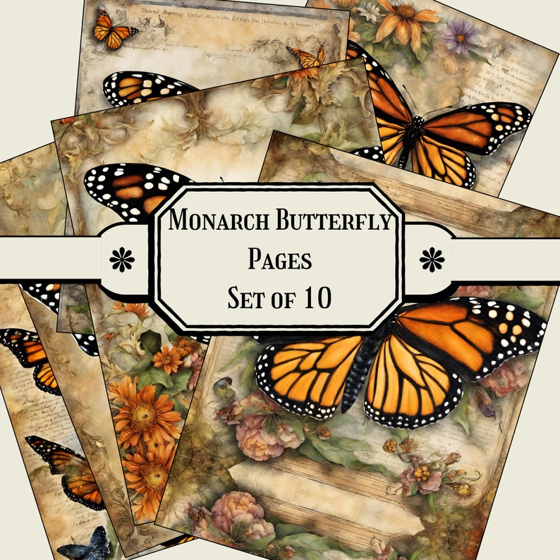 Monarch Butterfly Junk Journal Pages, Set of 10, Vintage Butterfly ...