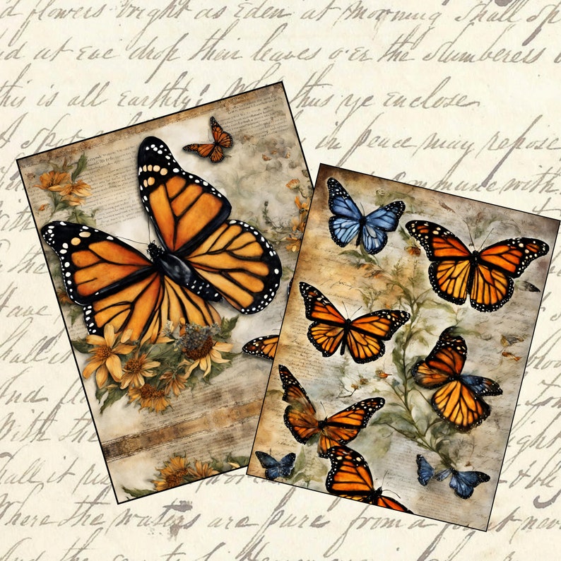 Monarch Butterfly Junk Journal Pages, Set of 10, Vintage Butterfly ...