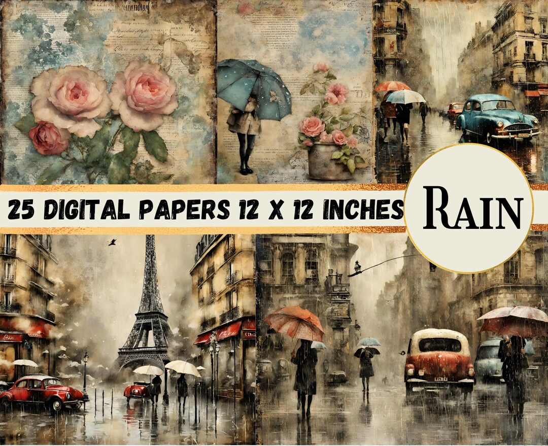 25 Rain Themed Digital Papers, Junk Journal Pages, Scrapbook Papers ...