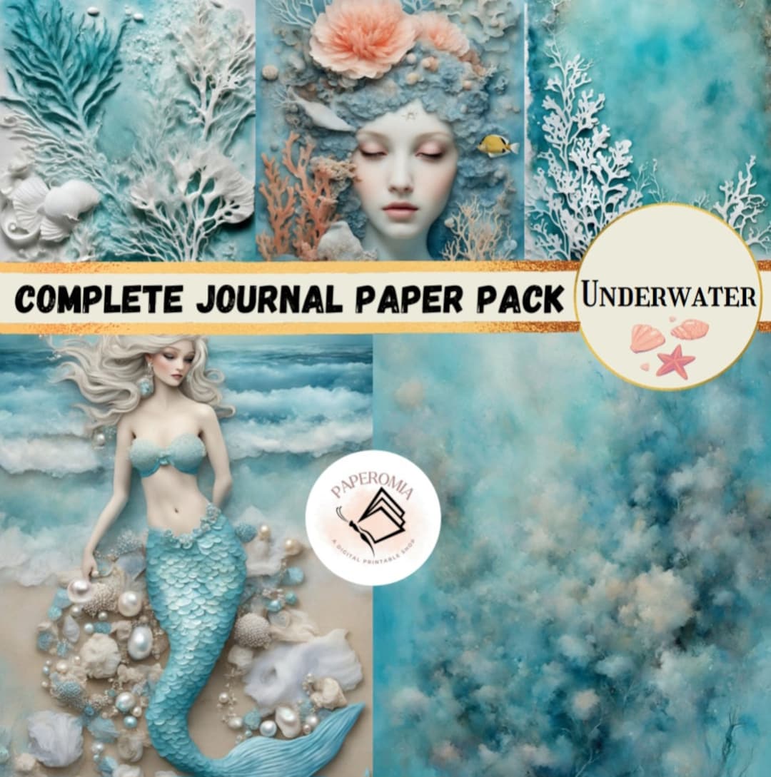 Underwater Journal Kit Scrapbook Pages Ocean Paper Watercolor Sea Print Summer Journal ...