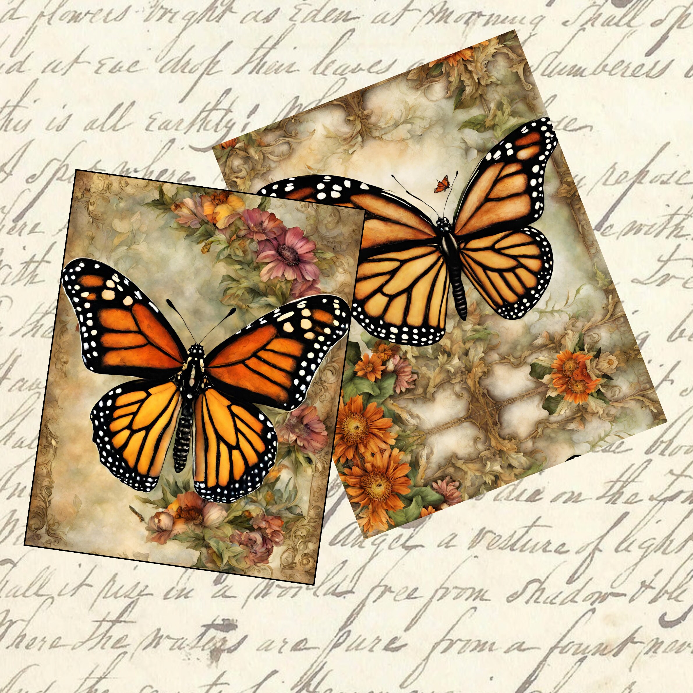 Monarch Butterfly Junk Journal Pages, Set of 10, Vintage Butterfly ...