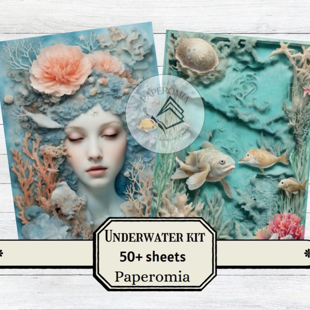 Underwater Journal Kit Scrapbook Pages Ocean Paper Watercolor Sea Print ...
