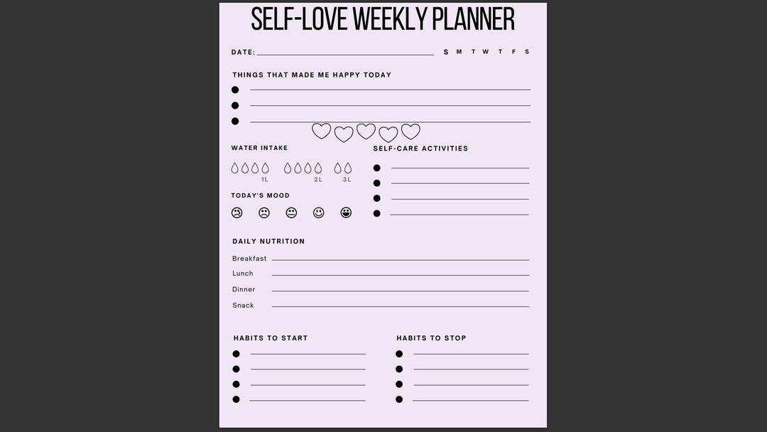 Self-love Weekly Planner: Nurturing Your Inner Radiance - Etsy