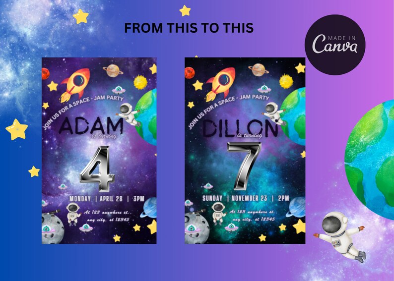 Astronaut Birthday Invitation, Space Invitation, 5x7 Editable Canva ...