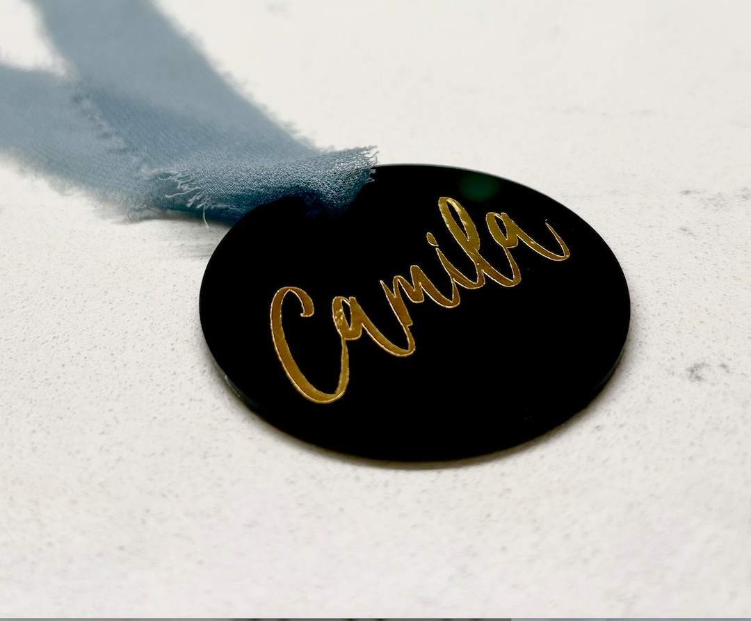 Black Circle Name Tag Ribbon personalized Name Tag Acrylic Place Card ...