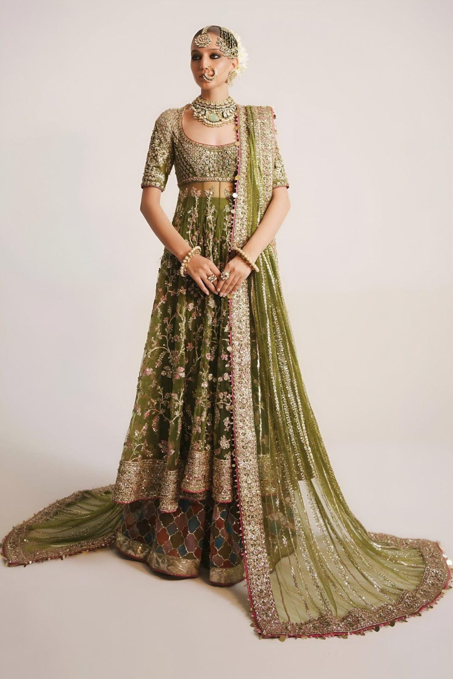 Green Mehndi Pishwas Sharara: Pakistani Wedding Outfit - Etsy