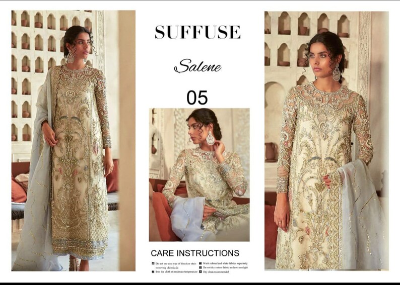 Off-white Salwar Kameez: Pakistani Wedding Outfit, Hand-embellished Net ...