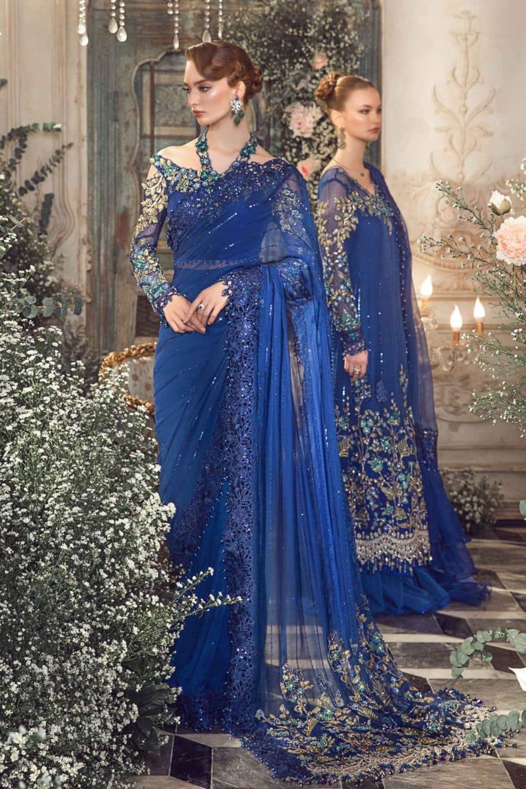 Embroidered Chiffon Saree: Pakistani Wedding Guest Dress - Etsy