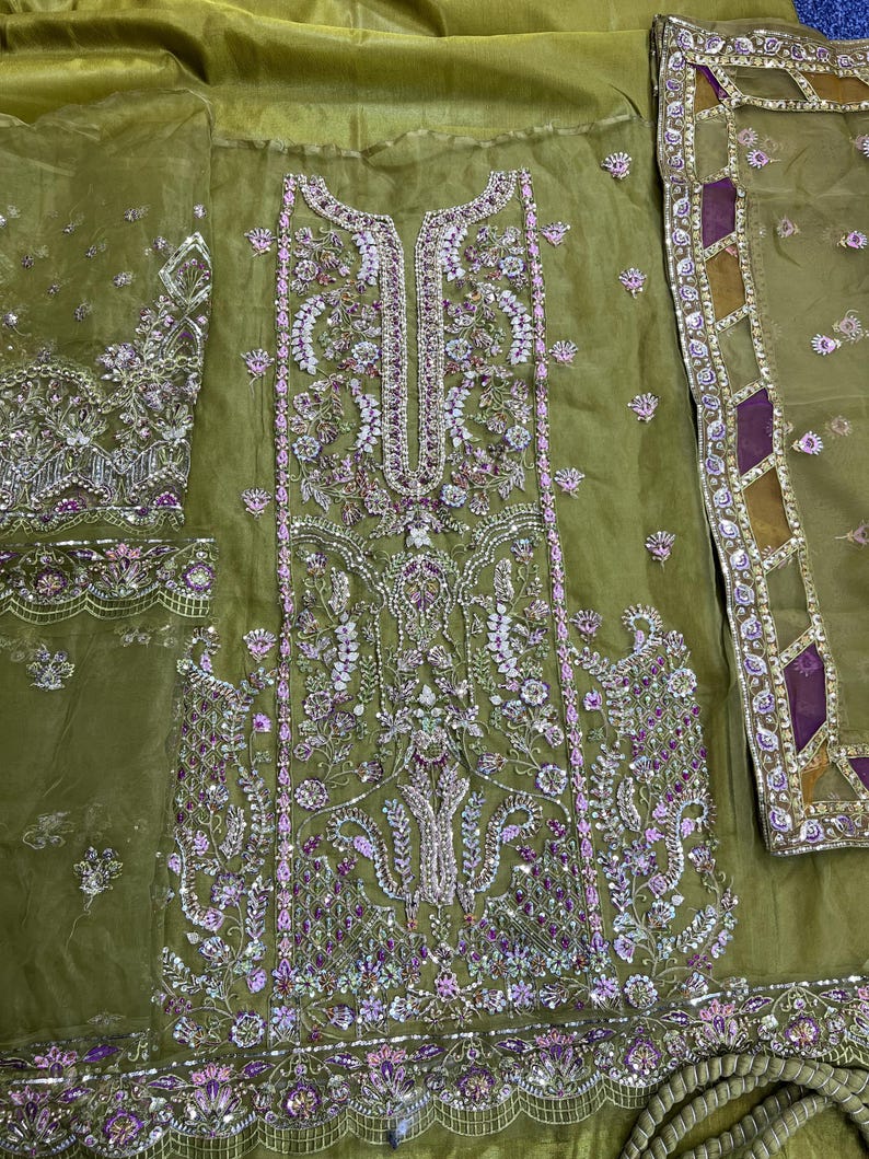 Olive Organza Sharara Suit | Pakistani Wedding, Mehndi Dress - Etsy