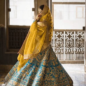 Blue & Yellow Bridal Maxi Pakistani Designer Wedding Reception/nikkah ...