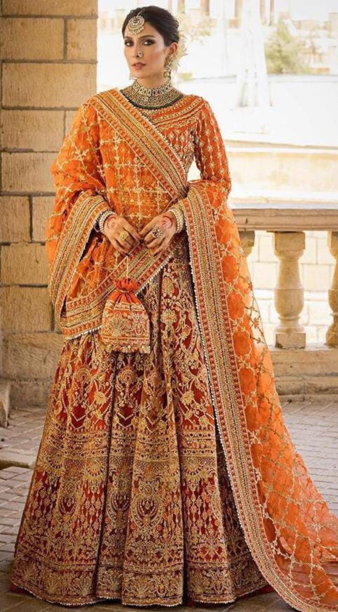 Orange Net Maxi/long Frock | Pakistani Designer Wedding Dress | Guest ...