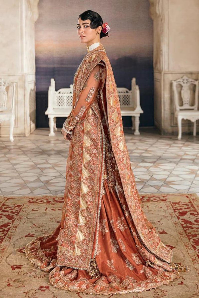 Orange Embroidered Gharara: Pakistani Bridal Wedding Dress - Etsy